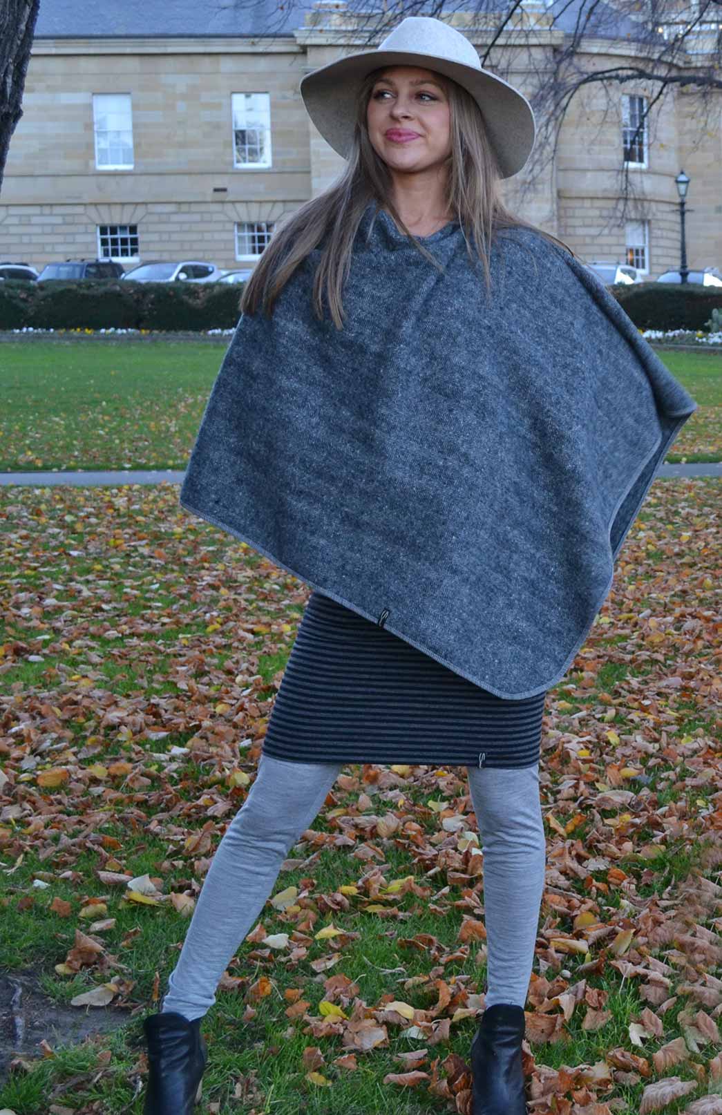 Women's Merino Wool Herringbone Poncho | Smitten Merino