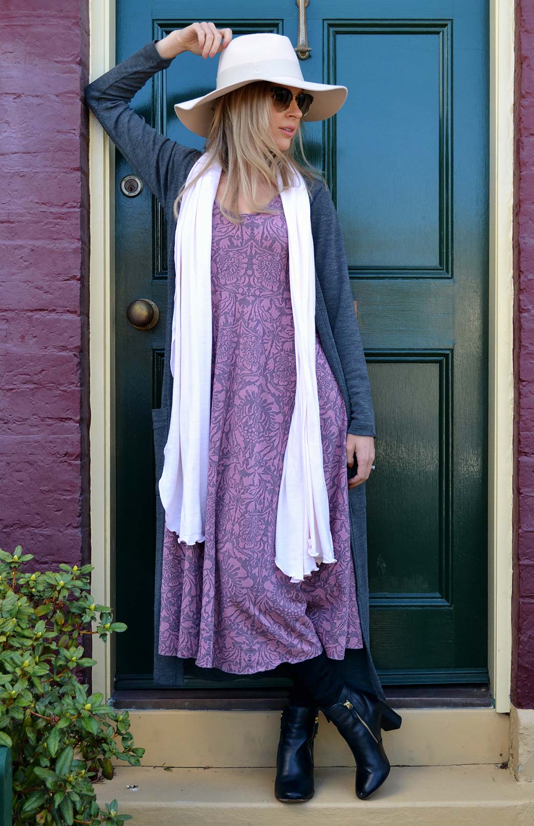 Fan Dress | Women's Pink Floral Woollen Dress with empire waistline ...